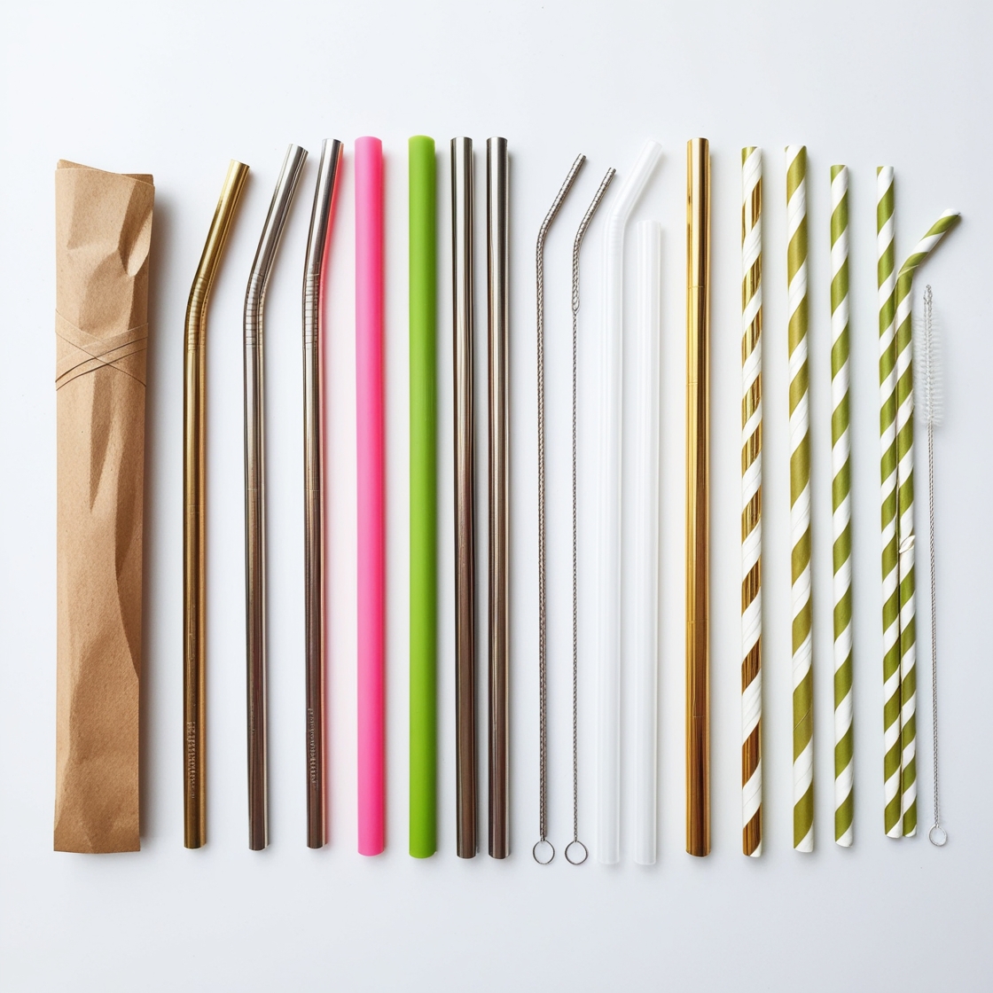 plastic straws wrapped in paper